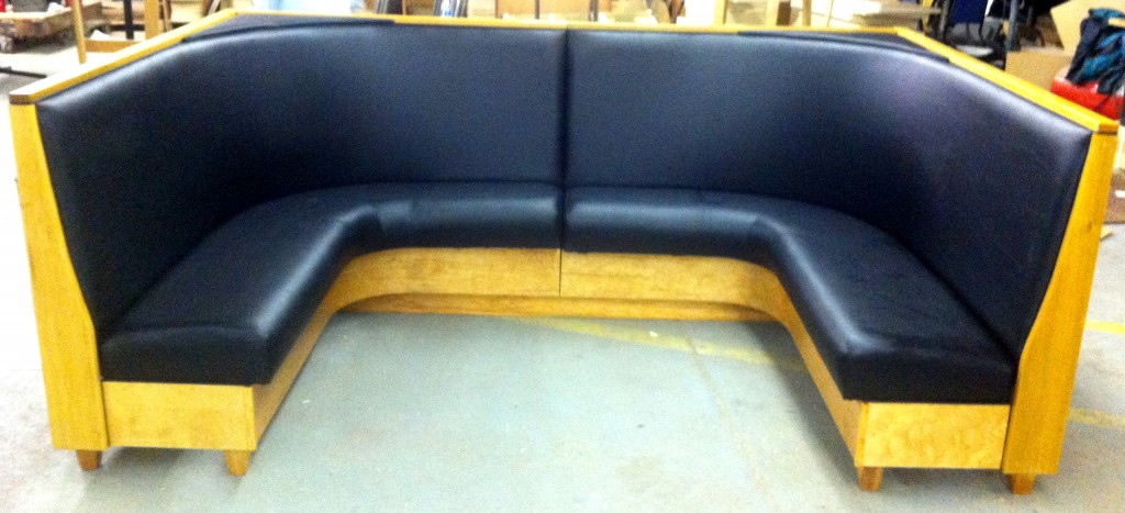 Half Round Booth With Wood Trim and Legs – General Manufacturing